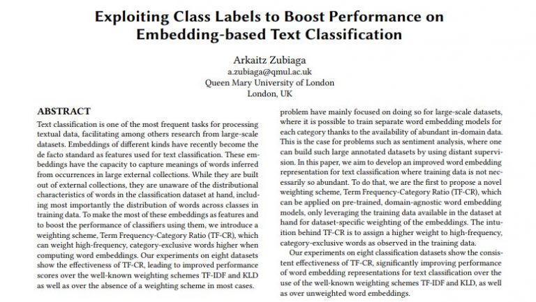 New paper in ACM CIKM: “Exploiting Class Labels to Boost Performance on Embedding-based Text ...